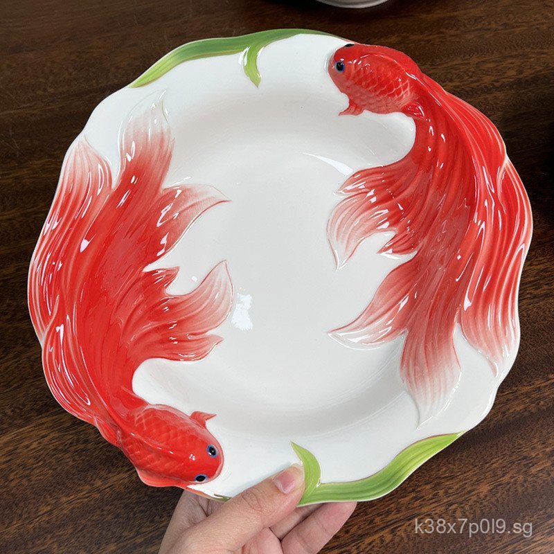 Chinese Style Goldfish Deep Dish Plate Household Large Capacity Pickled ...