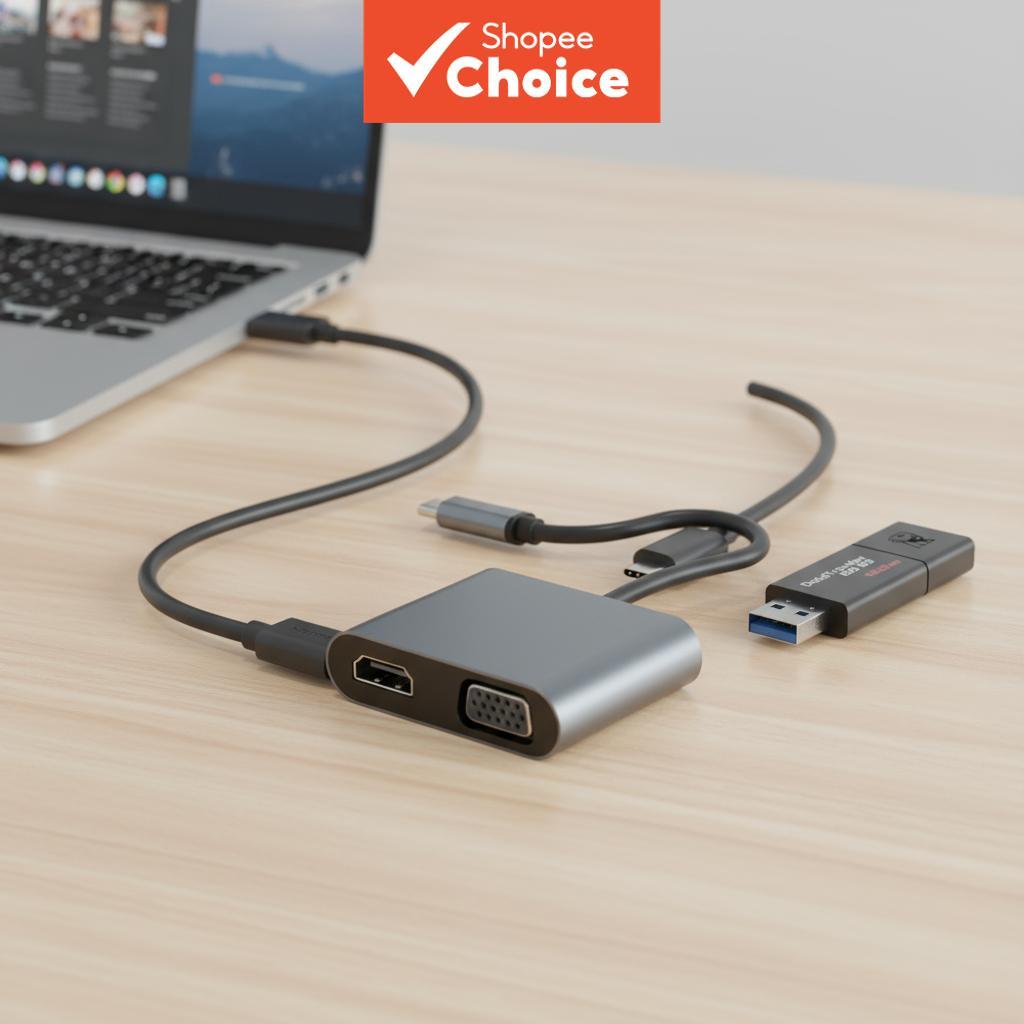 Type C to HDMI VGA USB 3.0 Hub 4in1 Adapter 4K 60Hz Multiport Converter ...