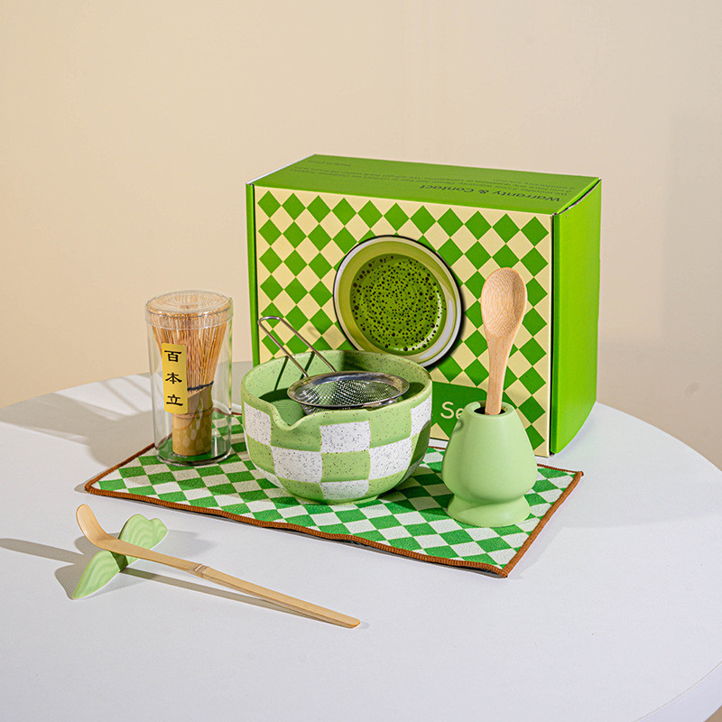 Mosaic Lattice Matcha 4-Piece Set Matcha Bowl with Mouth Tea Shaker ...