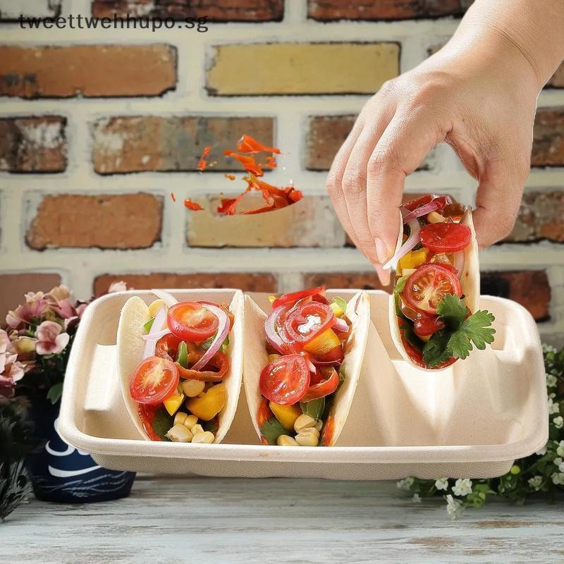 TWE 20Pcs Disposable Taco Plates 3partments Taco Serving Plates No ...