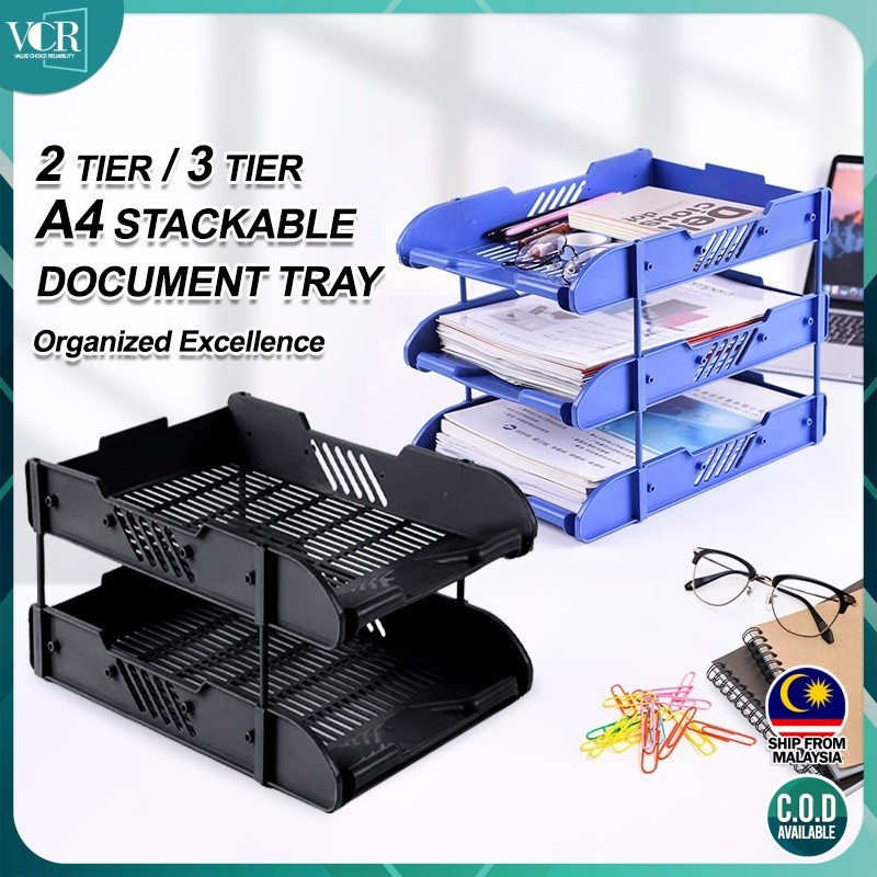 VC Art Plastic Document Tray 2 Tier and 3 Tier Stackable Multi-level ...