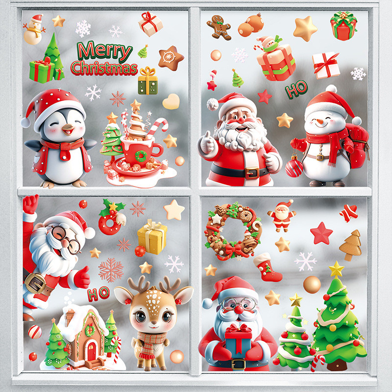 New Style 3D Santa Elk Static Window Stickers Window Glass Door ...