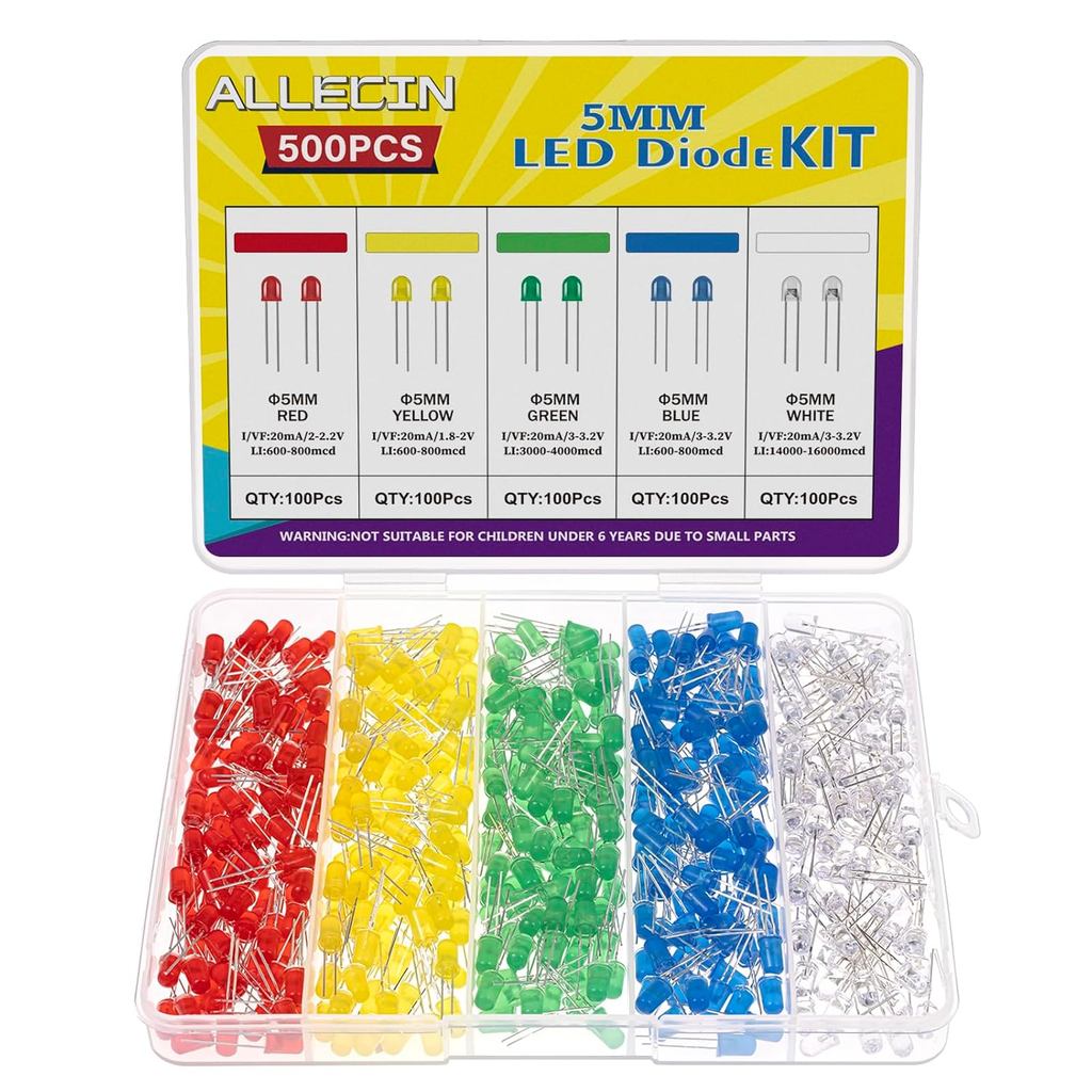 5MM LED Diode Light Assortment Kit 5 Color Low Voltage Circuit Emitting ...