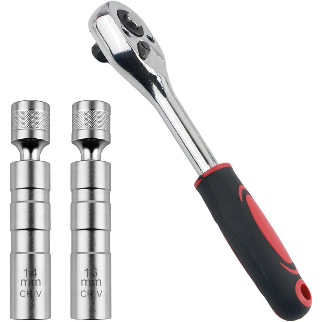 carleef 16mm+14mm Spark Plug Socket with 3/8" Ratchet Wrench,Magnetic ...