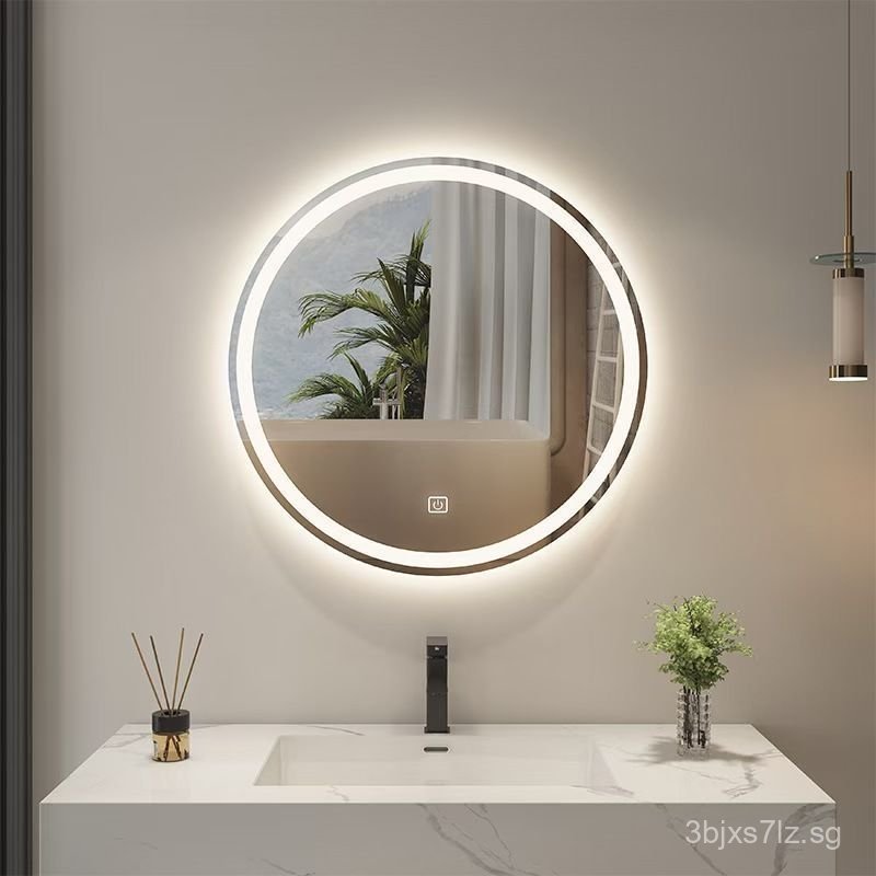 Round Smart Bathroom Mirror Wall-mounted led Touch Screen Anti-Fog ...