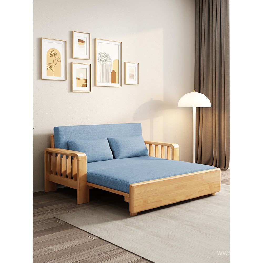 Single Solid Wood Home Small Apartment Extendable Sofa Bed Dual-use ...
