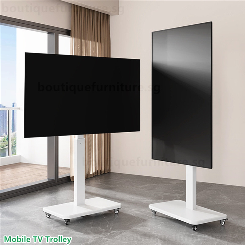 TV Floor Stand with Wheels Mobile Trolley Rolling TV Height Adjustable ...