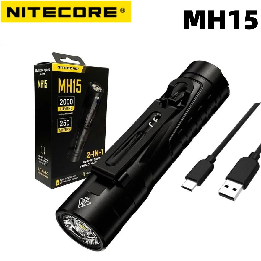 NITECORE MH15 USB-C Rechargeable LED Flashlight 2000 Lumens Torch Long ...