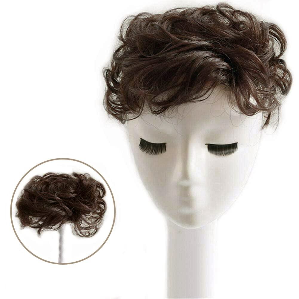 Women Short Human Hair Topper Curly Closure Wiglet Hairpiece Clip in ...