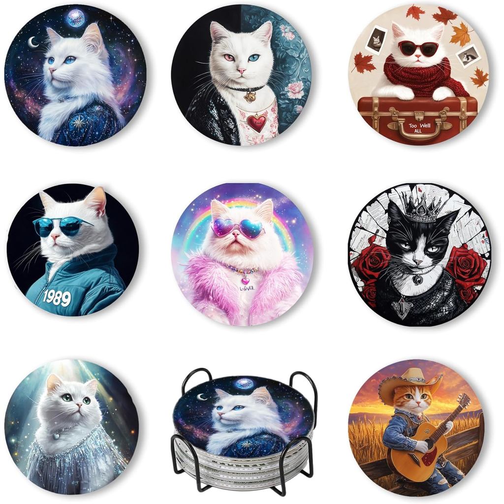 Puraikcmi 8PCs Diamond Paintings Coasters Kits Set, Cat Diamond Art ...