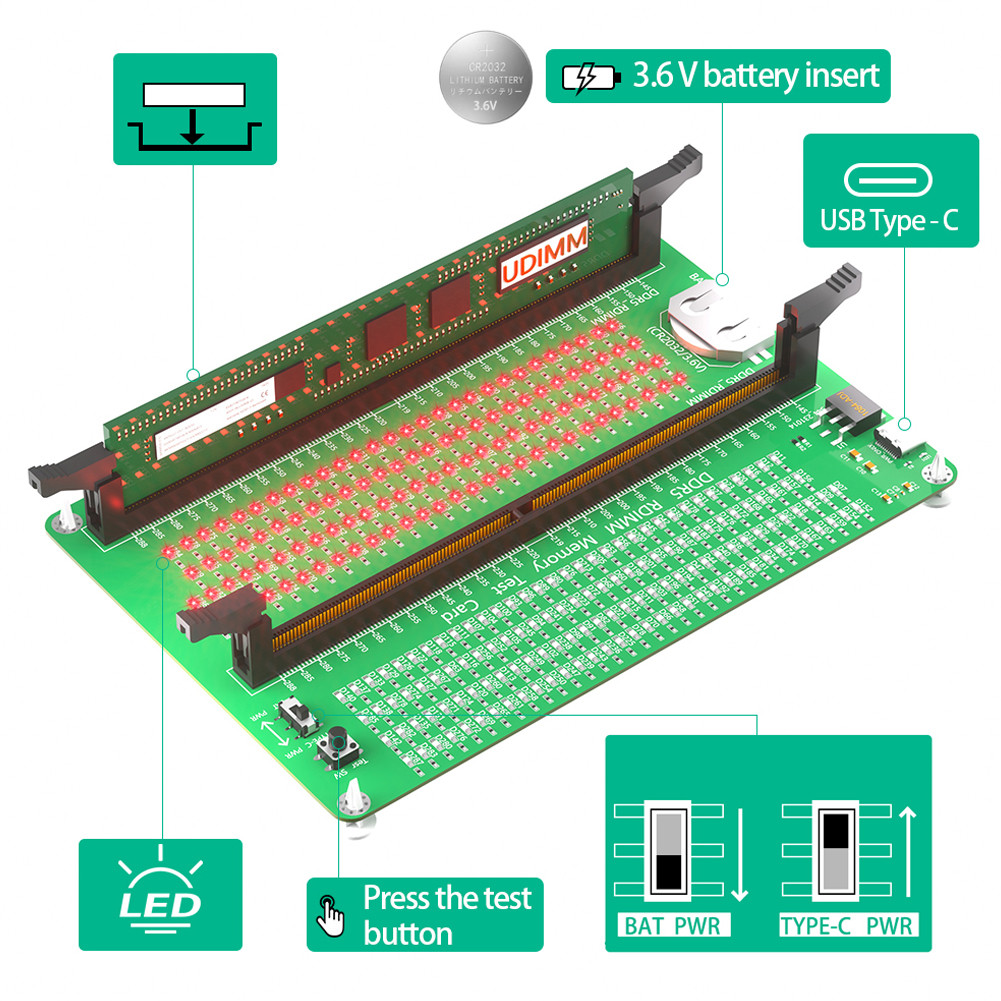 DDR5 Memory Tester with LED Light Desktop Motherboard Repair Analyzer ...