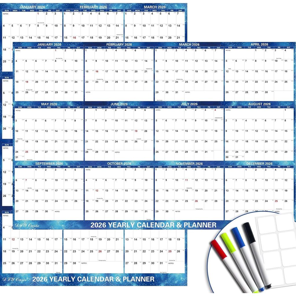 60.96 cm x 91.44 cm 2026 Dry Erase Calendar - Large Starry Sky Wall ...
