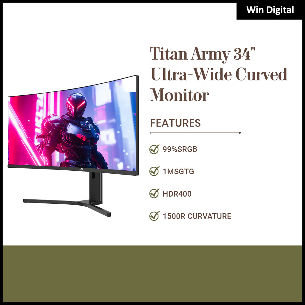 [SG STOCK]Titan Army 34" Ultra-Wide Curved Monitor, 200Hz, WQHD, 1500R ...