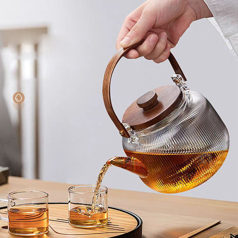 High Borosilicate Glass Teapot Vertical Grain Tea Set Electric Ceramic ...
