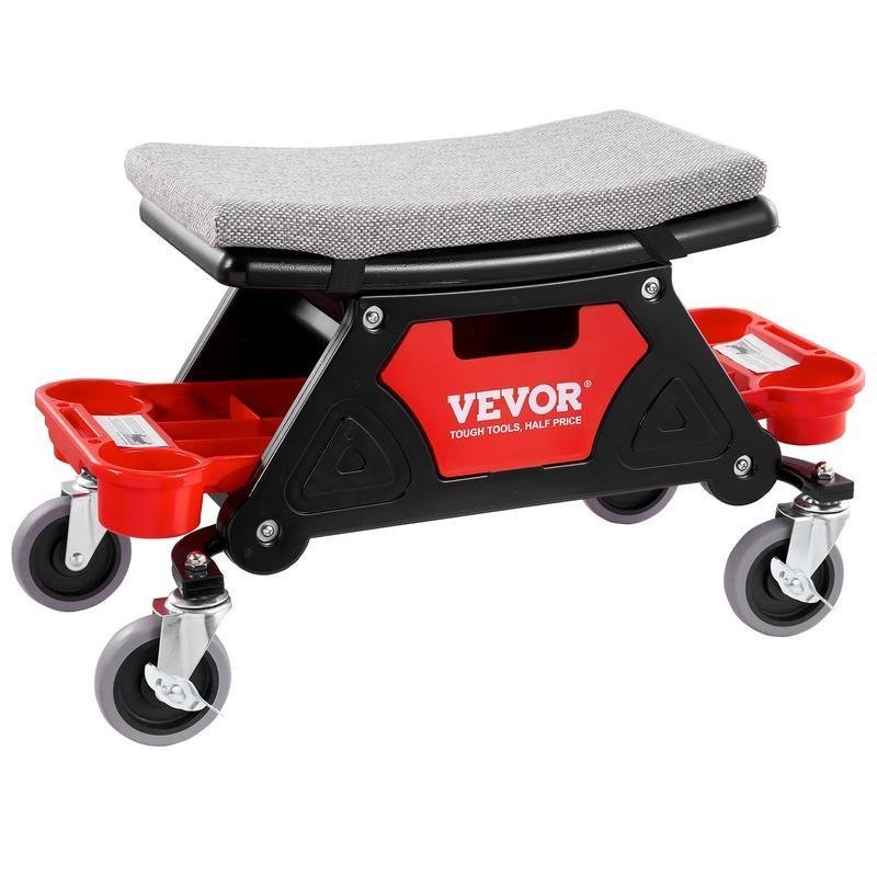 VEVOR Mechanics Stool, 300 LBS Capacity Rolling Mechanic Seat with 4 ...