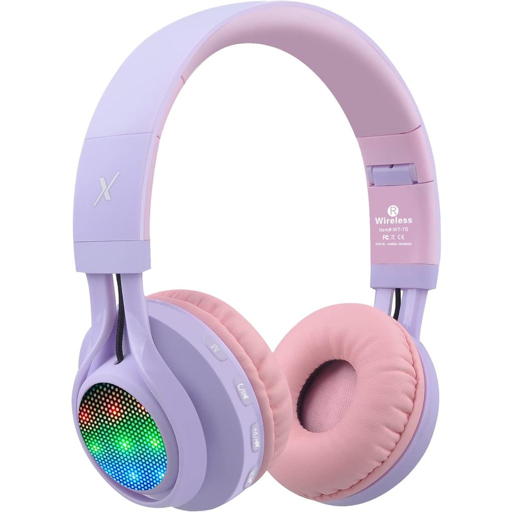Riwbox WT-7S Kids Bluetooth Headphones Light Up, Foldable Stero ...