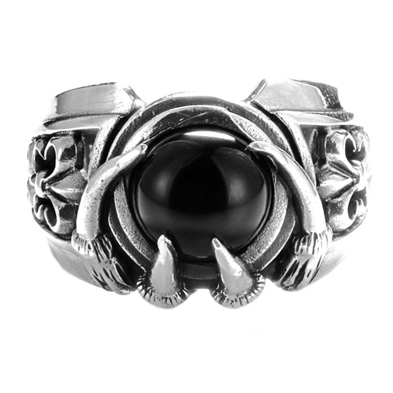 Thai Silver Vintage Animal Claw Obsidian Ring for Men | Shopee Singapore