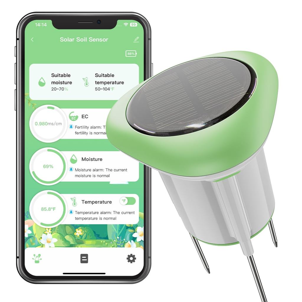 Smart 3-in-1 Soil Moisture/Temperature/Fertility Meter for Outdoor ...