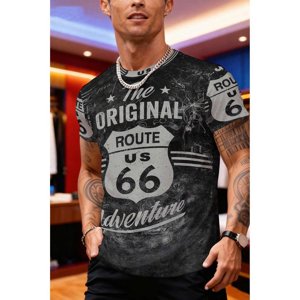 Men's Vintage Route 66 3D Print T-Shirt - 60s Retro Route 66 Map ...