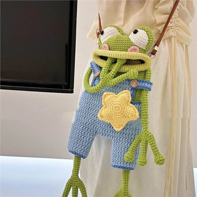 Yarn Crochet Big Mouth Frog Sausage Hand Knitting diy Material DIY ...