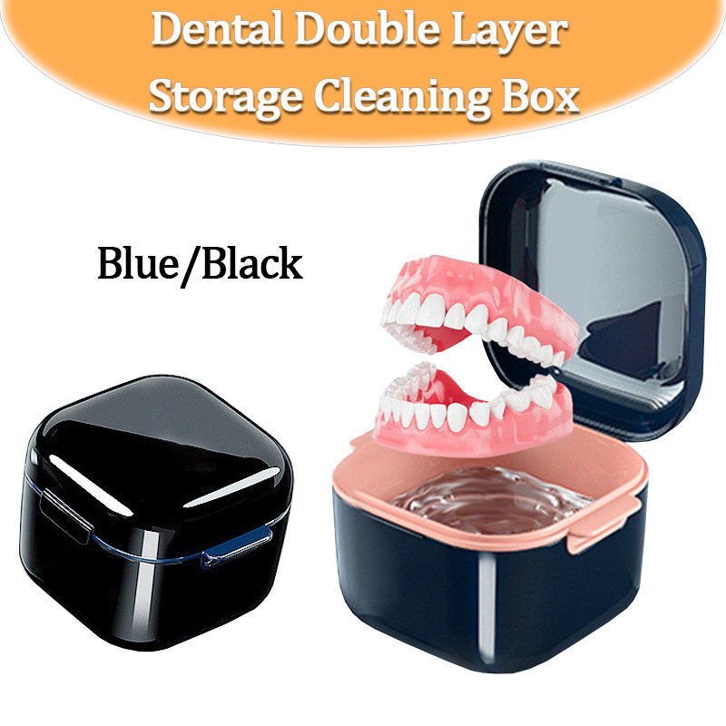 Dental Double Layer Storage Cleaning Box Denture Cup Portable Retainer ...