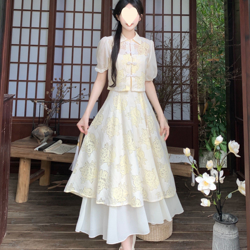 Two-Piece Retro Cheongsam Suit Dress - Short Sleeves | Shopee Singapore