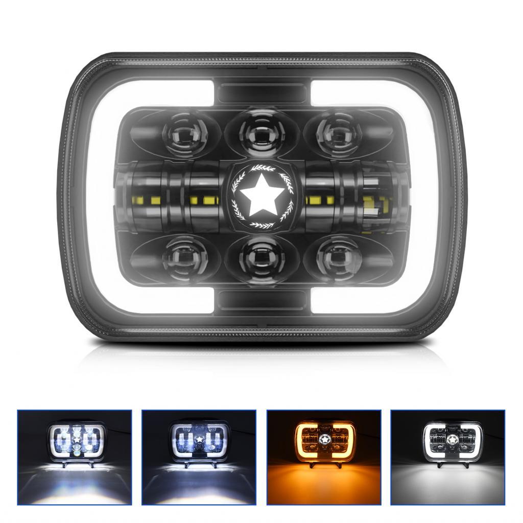 2 PCS 7 LED Headlights Rectangular Headlamps with High Low Beam DRL ...