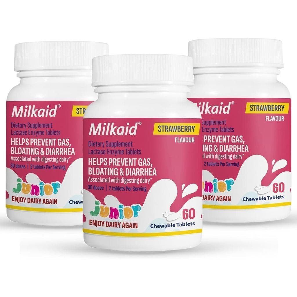Milkaid Junior Lactase Enzyme Chewable Tablets for Lactose Intolerance ...
