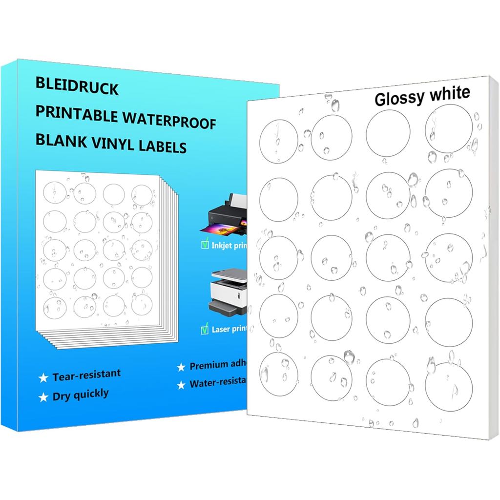 1.5" Diameter Glossy White Round Labels Waterproof Printable Circle ...