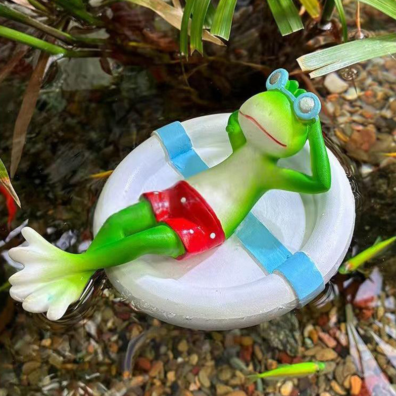 Louisfashion Water Floating Frog Statue,Frog Pond Ornament,Colorfast ...