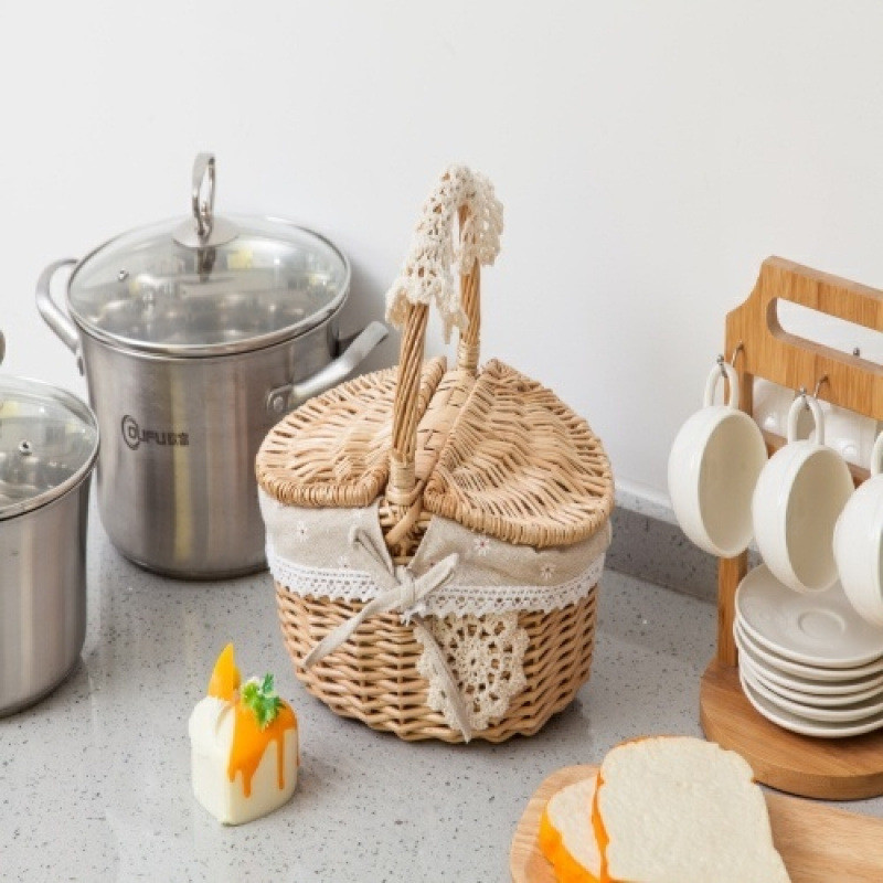 Rattan Wicker Bamboo Basket Shopping Basket Small Hand Basket Picnic ...