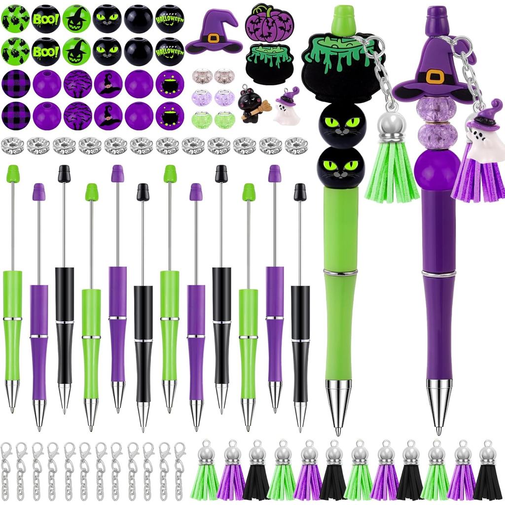 12 Set Halloween Beadable Pens Fall Black Cat Bead Pens Witch Bulk ...