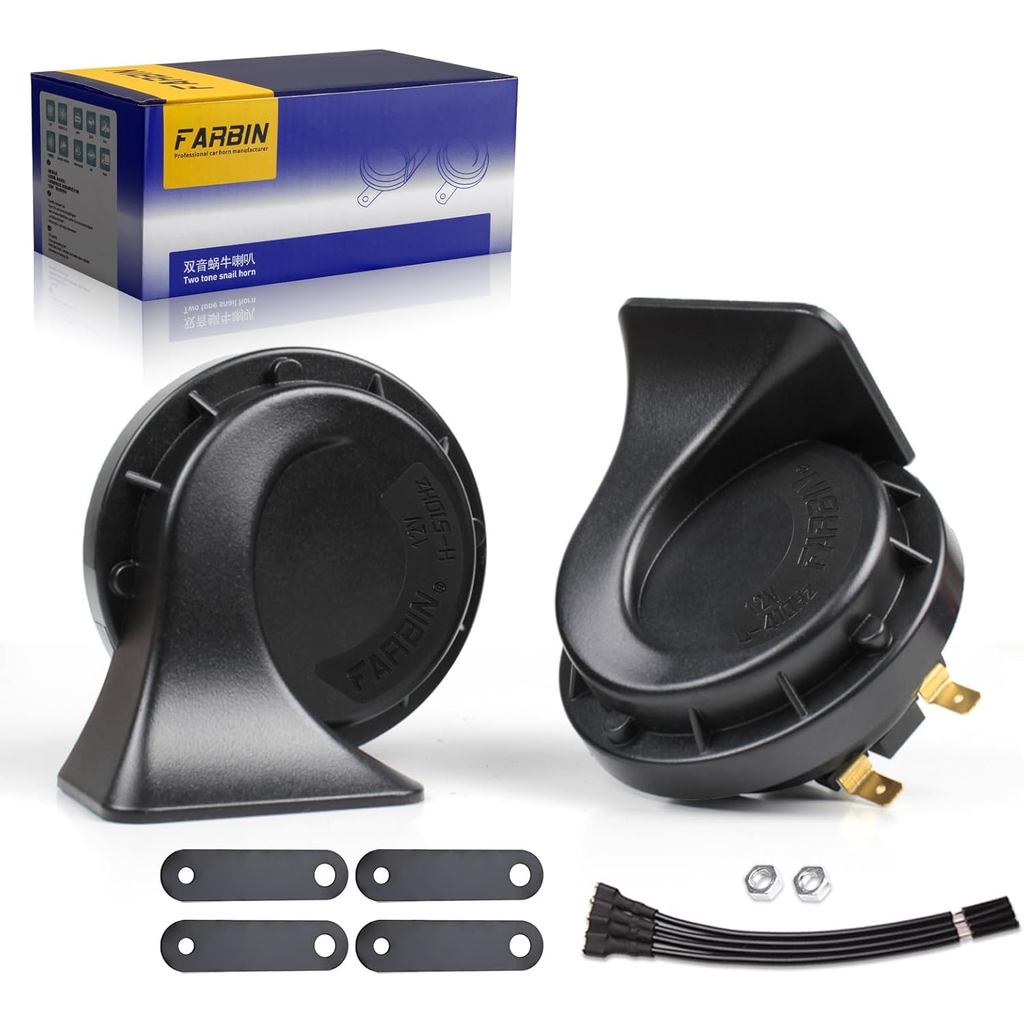 FARBIN Car Horn 12V Compact Motorcycle Horn Super Loud High Low Daul ...