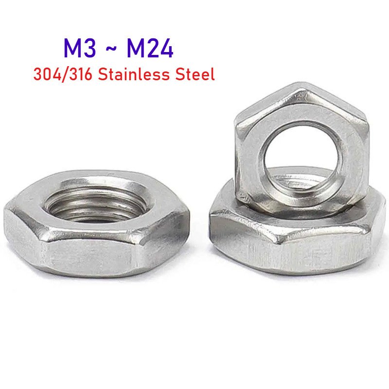M3 M4 M5 M6~M24 316/304 Stainless Steel Flat Hex Hexagon Thin Nut ...