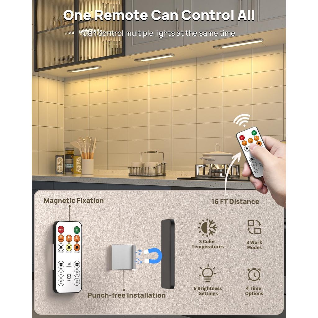 Under Cabinet Lights Wireless, 12'' Rechargeable Motion Sensor Light ...