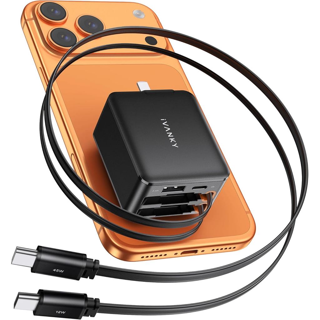 iVANKY Smallest 4-in-1 Retractable GaN Wall Charger for iPhone 17 Air ...