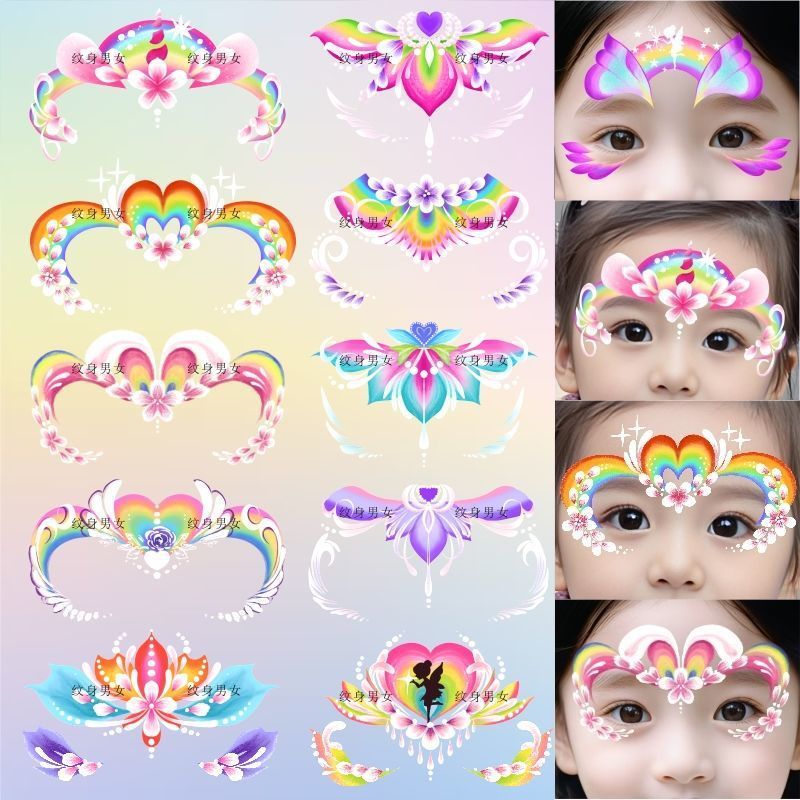 Love Elsa Cute Princess Tattoo Stickers Painted Rainbow Forehead Decals ...