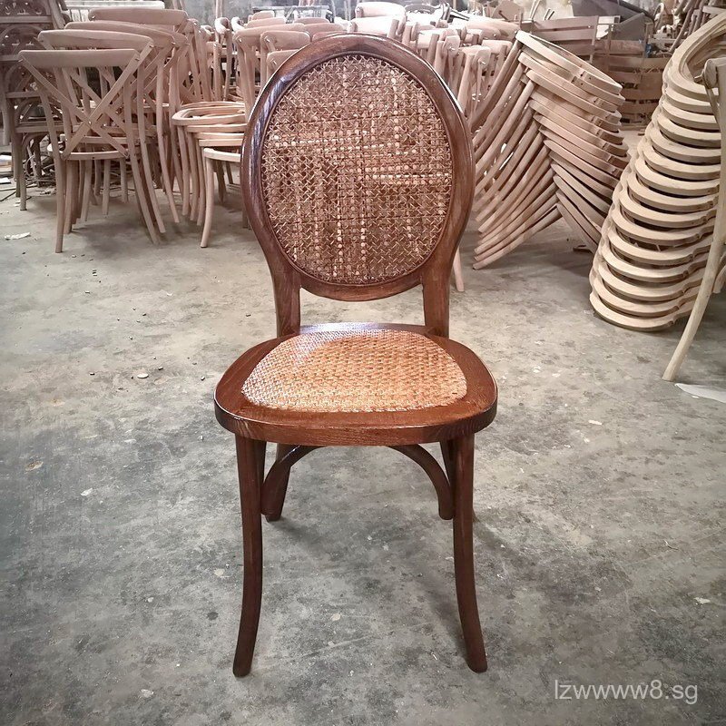 European Style Solid Wood Round Back Dining Chair Vintage Wood Rattan ...