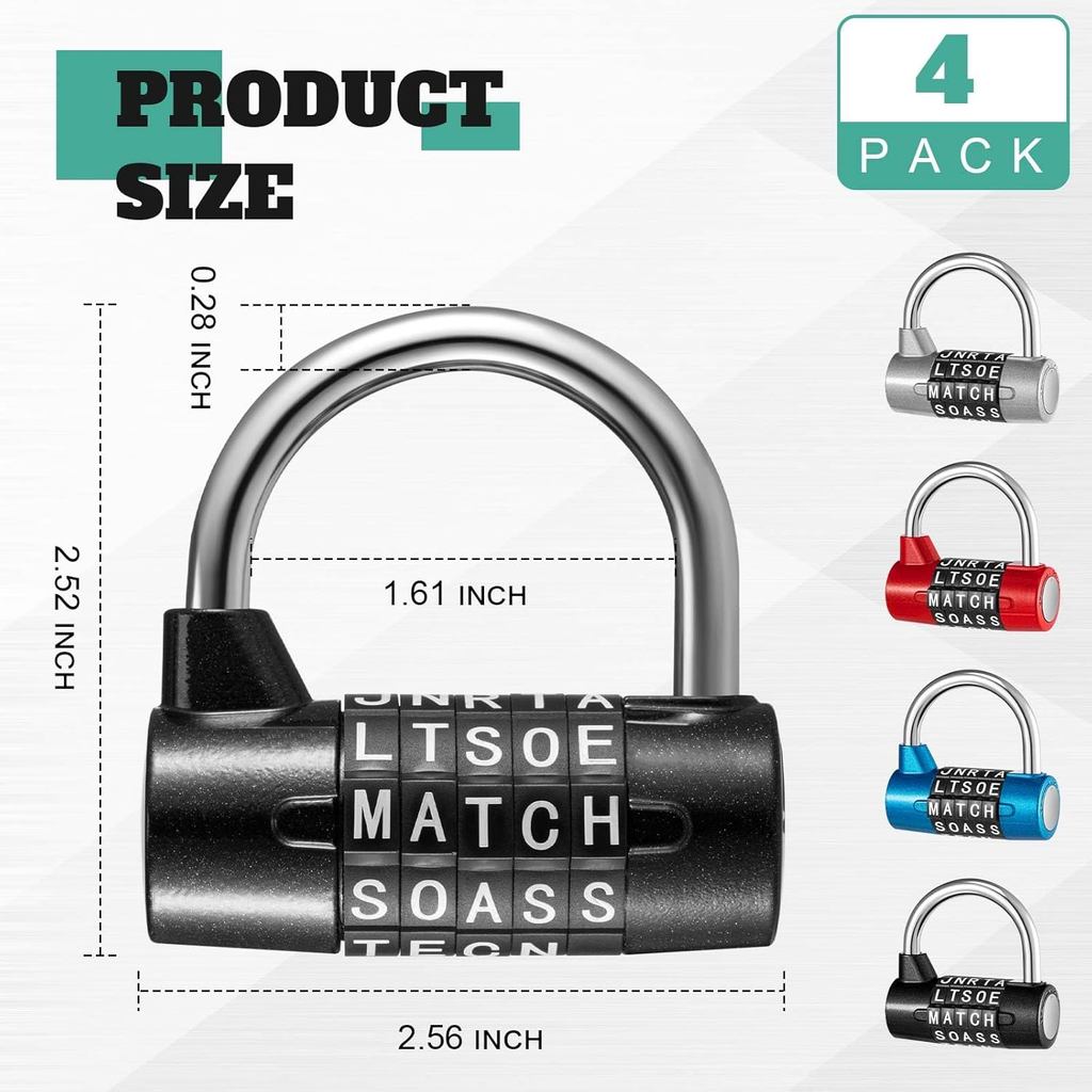 Shimeyao 4 Pcs 5 Letter Combination Lock Heavy Duty Gym Locker 5 Digit ...