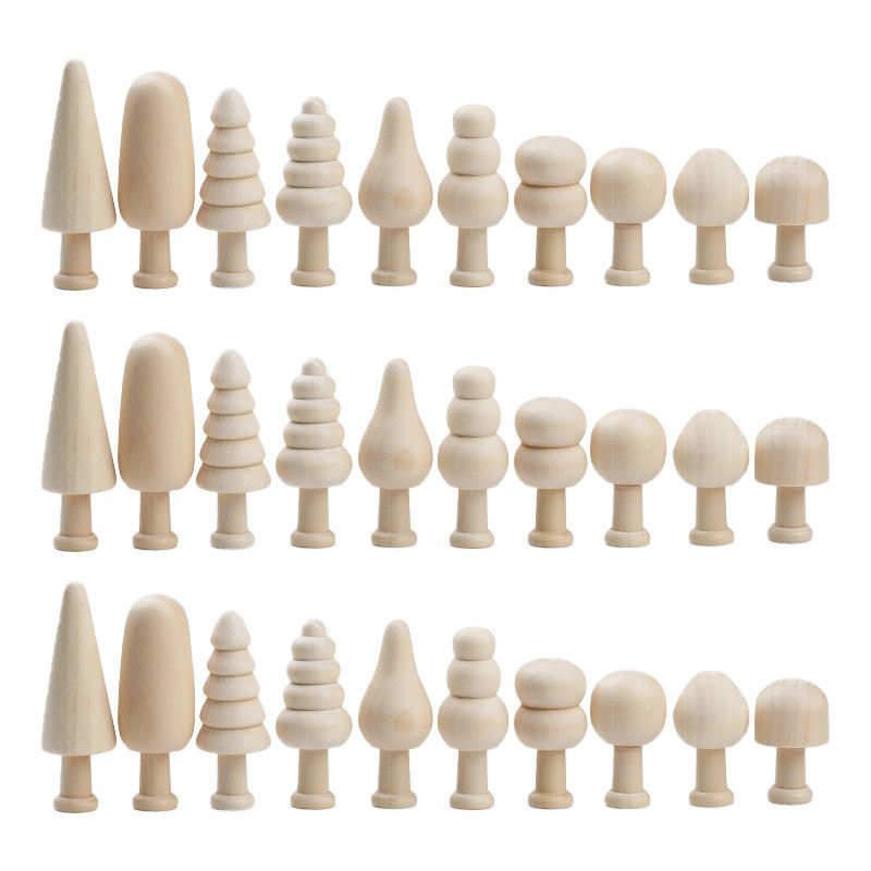 diy Creative Painted Children's Toys Forest Tree Wooden Mushroom Small ...