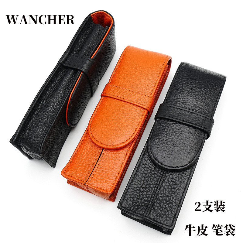 Yihang 2-Piece Pack Cowhide Middle Separation Pen Case Pen Case Black ...