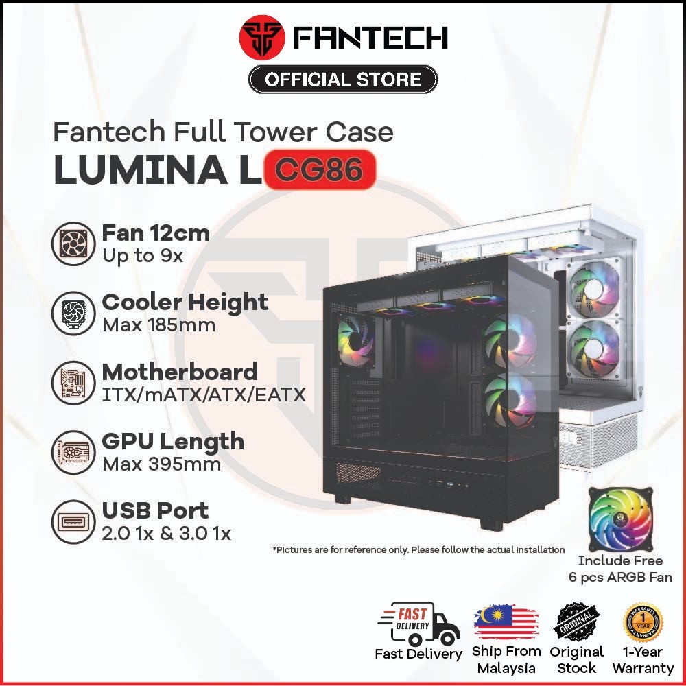 Fantech CG86 LUMINA L Full Tower Case M-ATX Tempered Front and Side ...