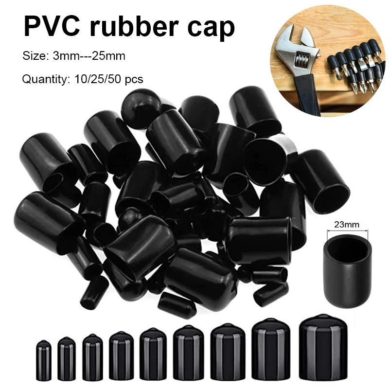 10/25/50pcs 3-25mm PVC vinyl rubber round end cap threaded cap steel ...