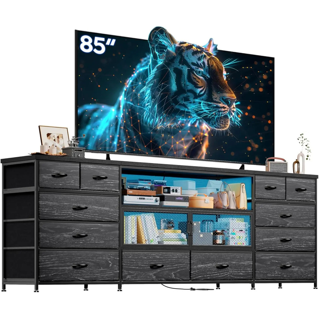 Enhomee 85/80/75 Inch Tv Stand For Bedroom With Led & Charging Station ...