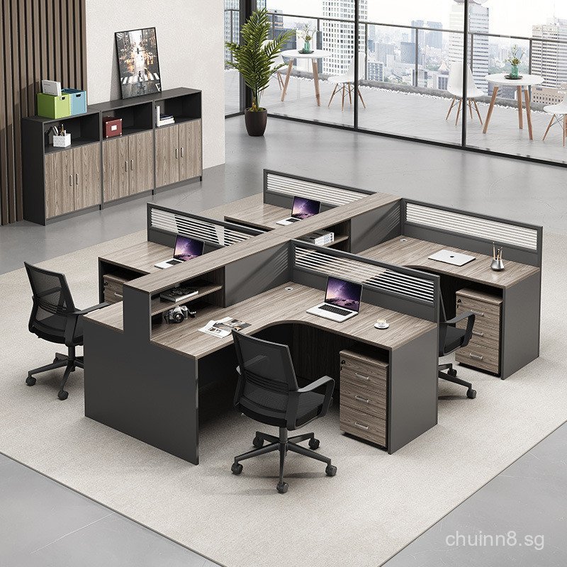 Staff Office Desk and Chair Set with Partition Corner Employee Desk ...