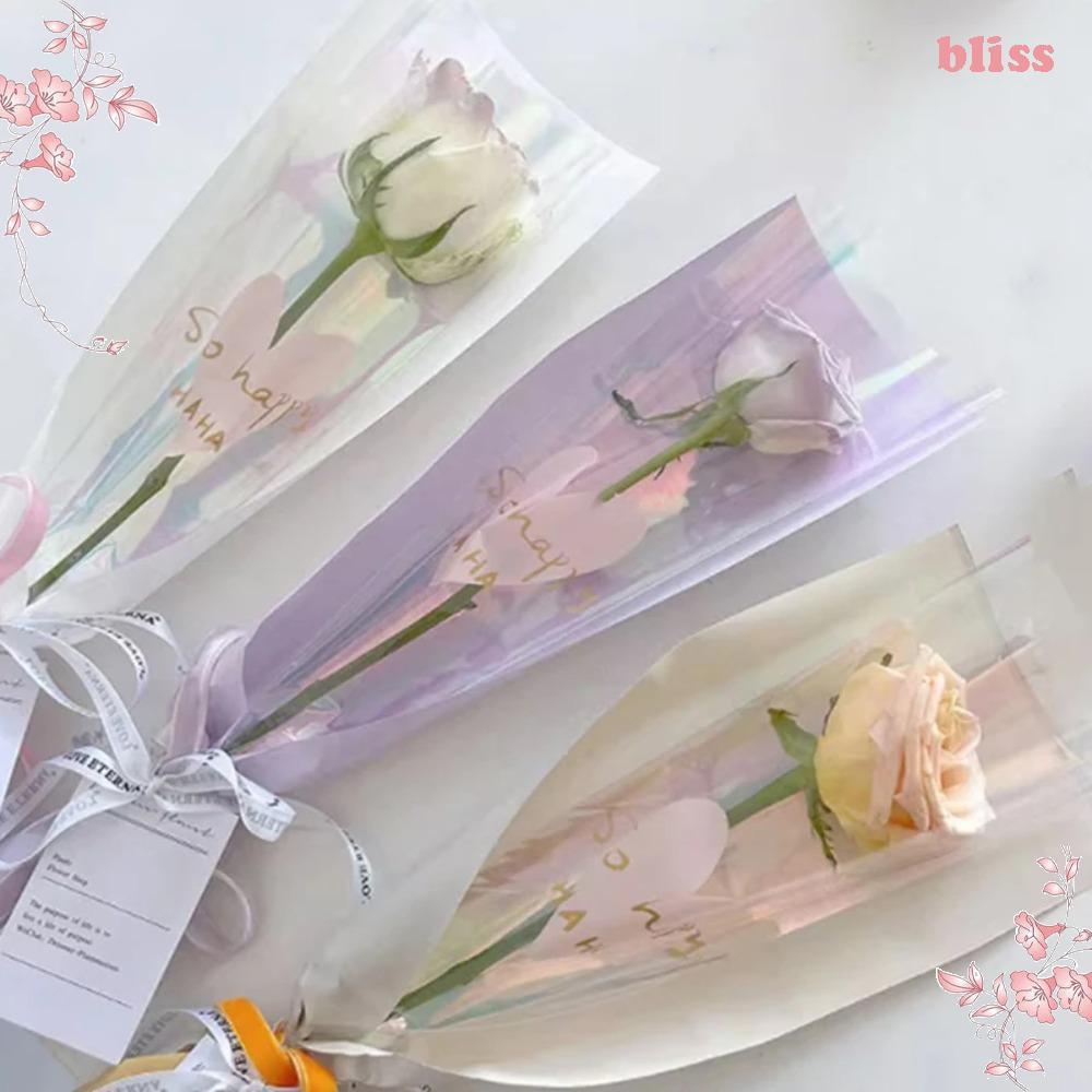 BLISS 50pcs Single Rose Flower Wrapping Bag, Plastic Waterproof Bouquet ...
