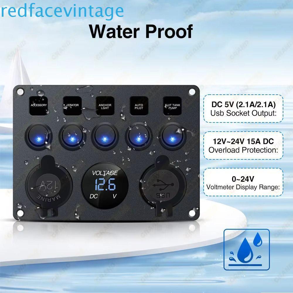 REDFACEVINTAGE 5 Gang Switch Panel, Waterproof Red/Green/Blue Lights ...