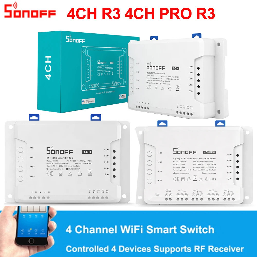 Sonoff 4ch R3 /4ch Pro R3 4 Gang Smart Wifi Switch 433mhz Din Rail ...