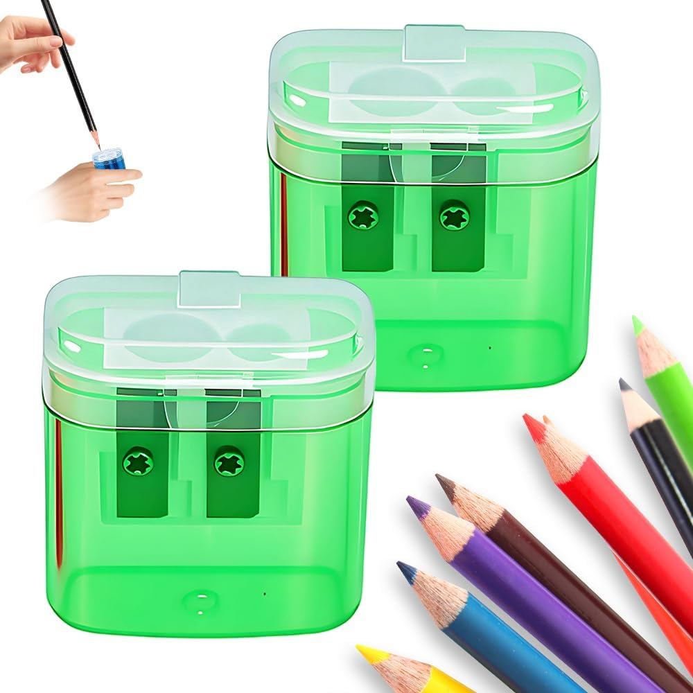 Pencil Sharpeners with Lid, Dual Holes Handheld Pencil Sharpener Manual ...