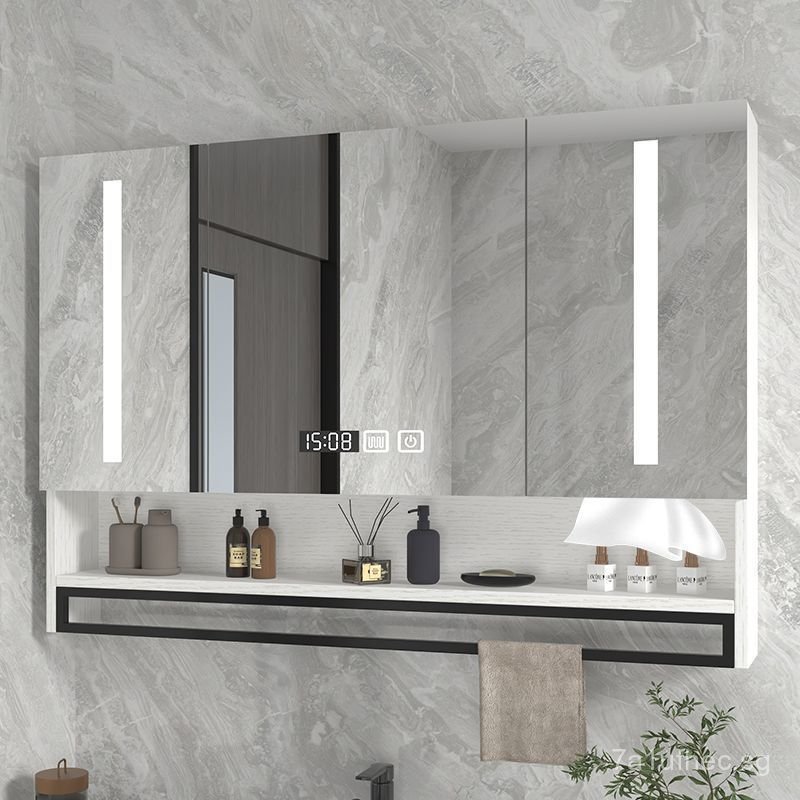 Bathroom Mirror Cabinet Wall-Mounted Washroom Mirror with Storage Rack ...